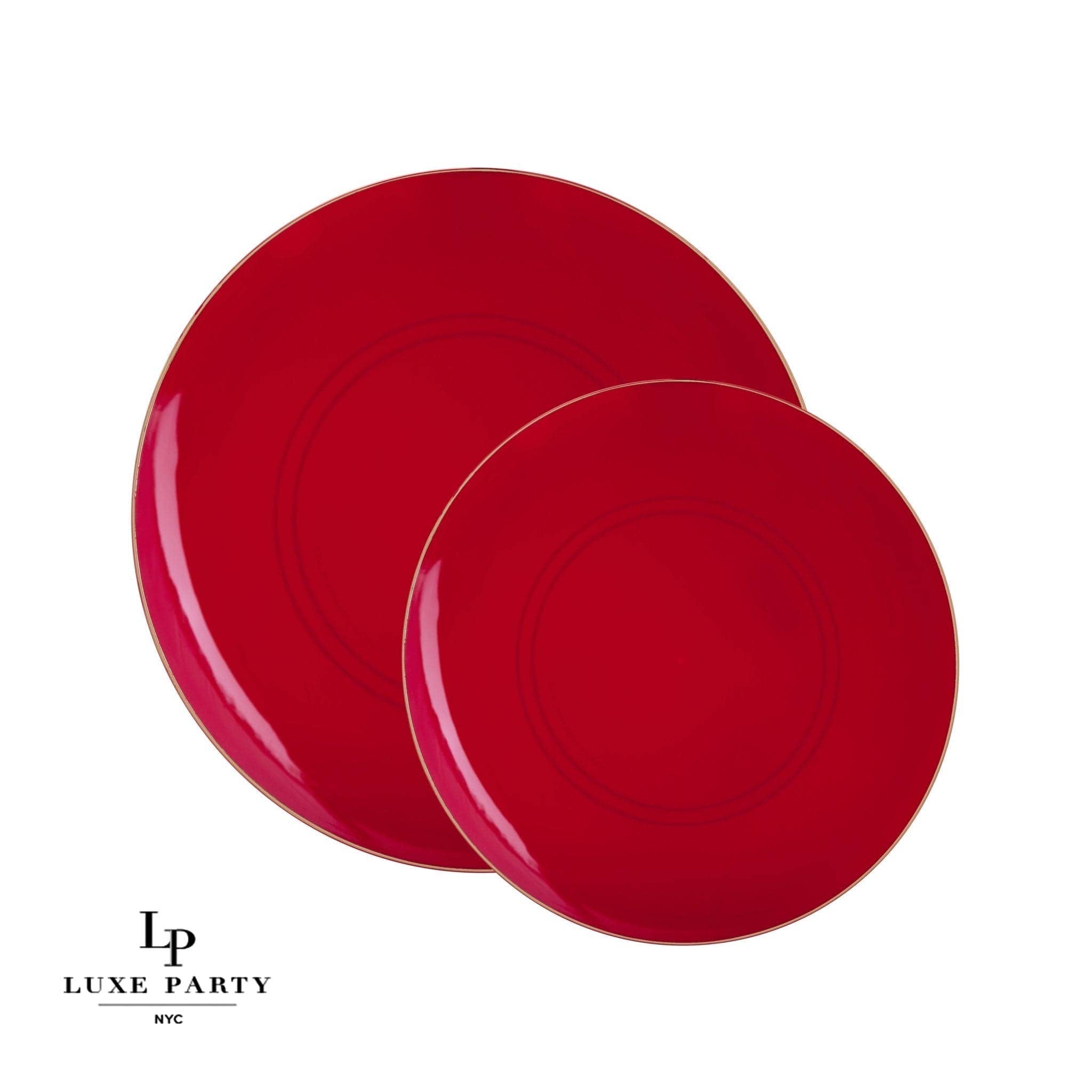 Red • Gold Round Plastic Plates | 10 Pack: 10 Plastic Plates, 7.25" Ap